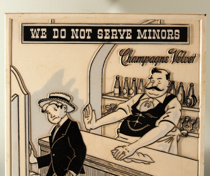 Champagne Velvet "We Do Not Serve Minors" Composite Sign at Breweriana.com