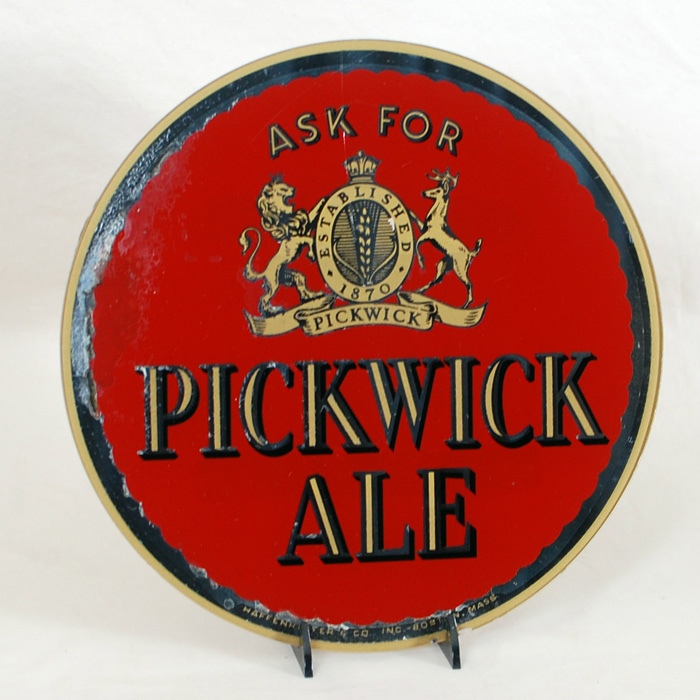 Haffenreffer Pickwick Ale Glass Sign at Breweriana.com