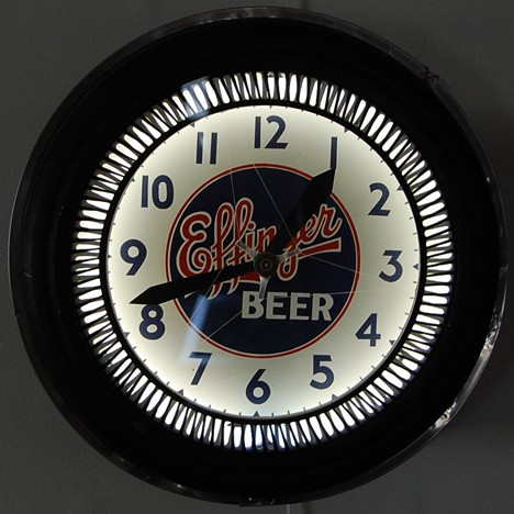 Effinger Neon Spinner Clock at Breweriana.com