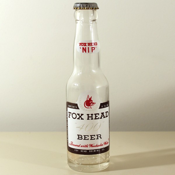Fox Head "400" Beer "Fox Head Nip" White ACL at Breweriana.com