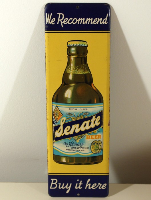 Senate Beer Tin Door Push at Breweriana.com