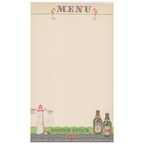 Boston Beer Co. Menu at Breweriana.com