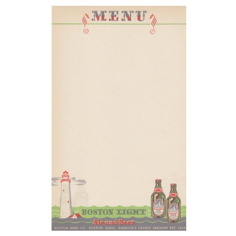 Boston Beer Co. Menu at Breweriana.com